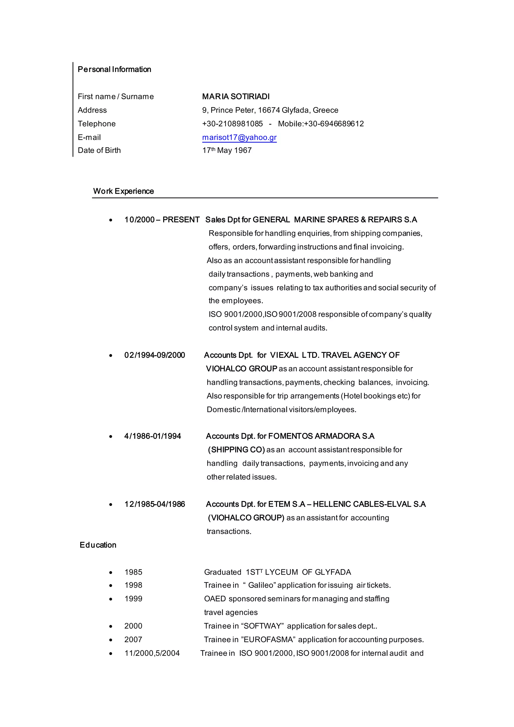 curriculum Vitae of Sotiriadi Maria | PDF