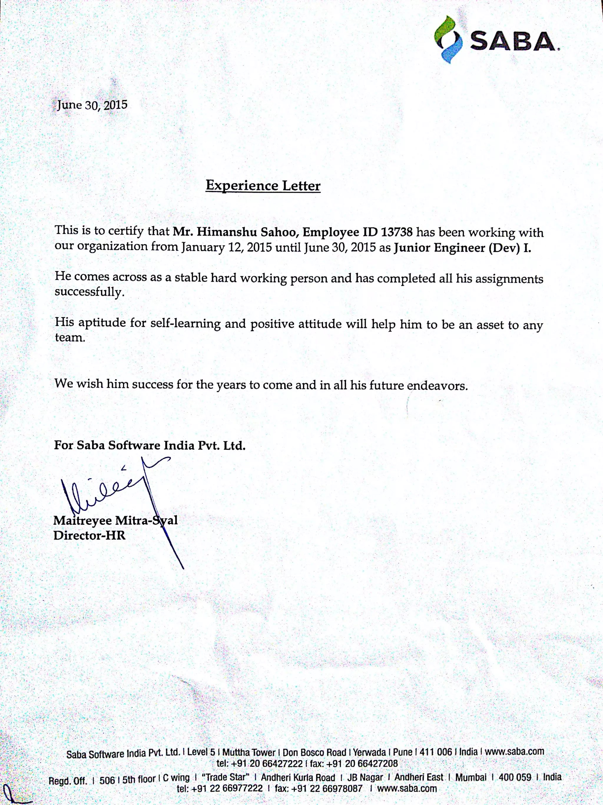 Experience Letter | PDF