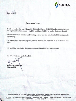 Experience Letter | PDF