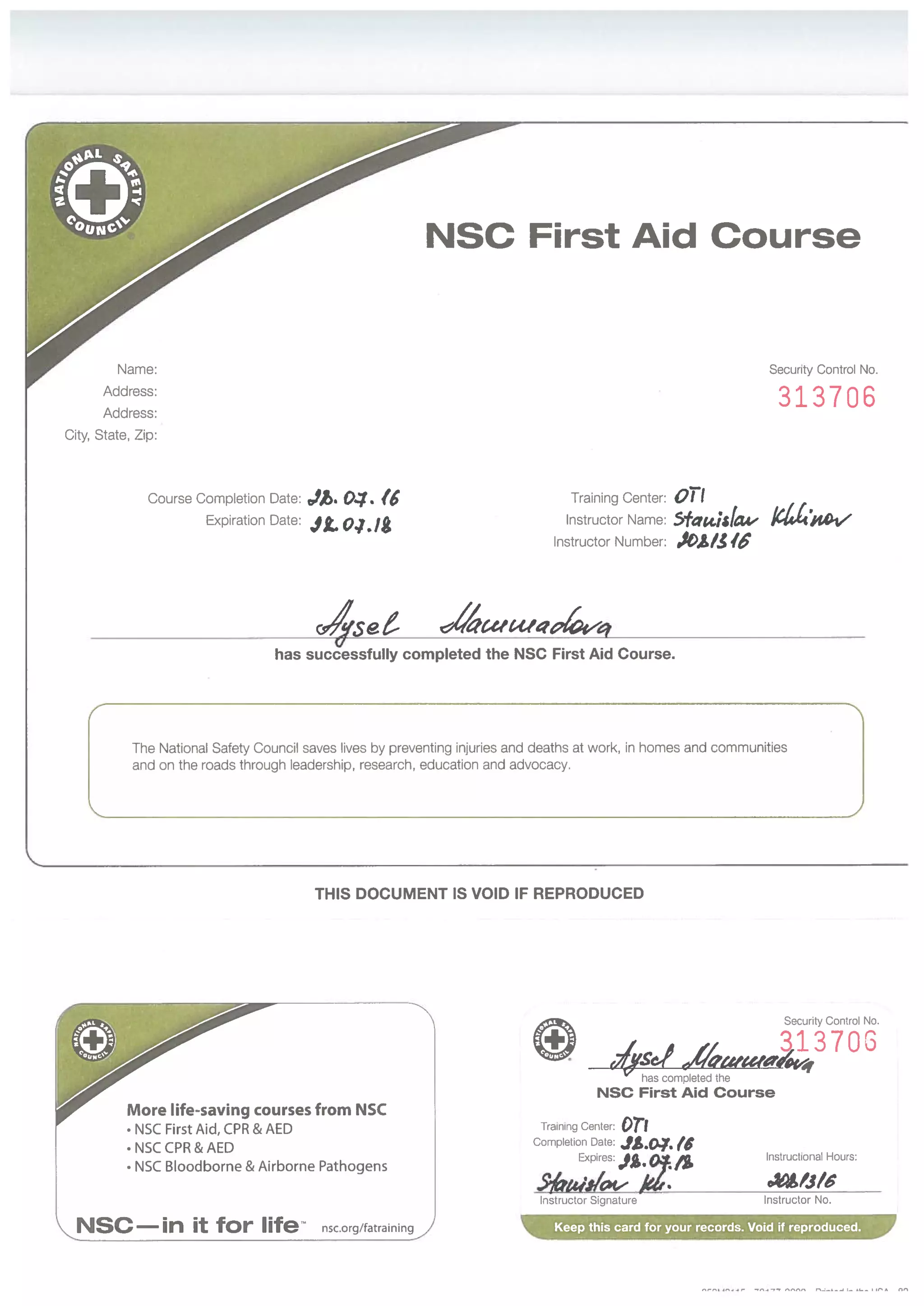 First Aid Certificate Aysel Mammadova | PDF