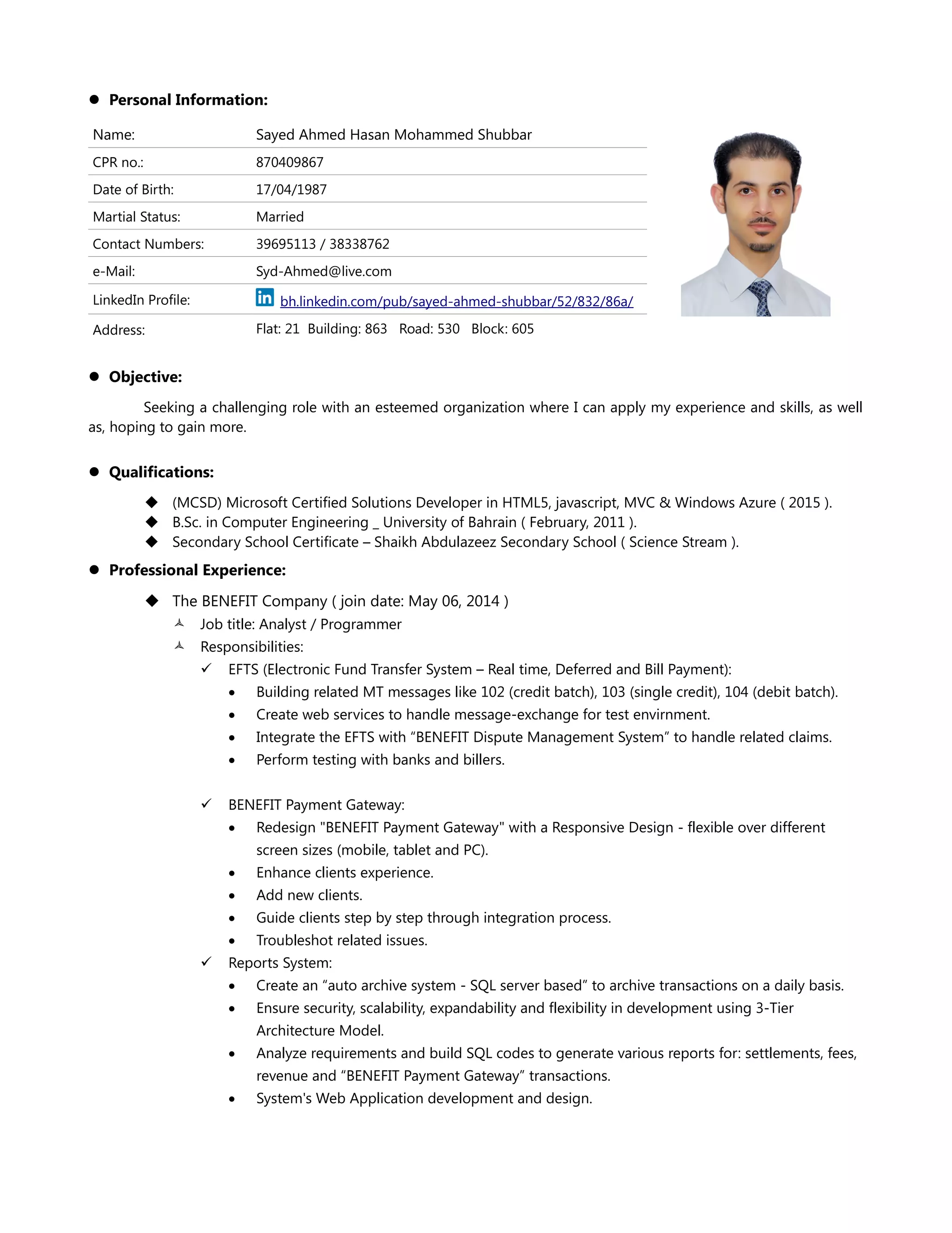CV _ Sayed Ahmed Shubbar | PDF