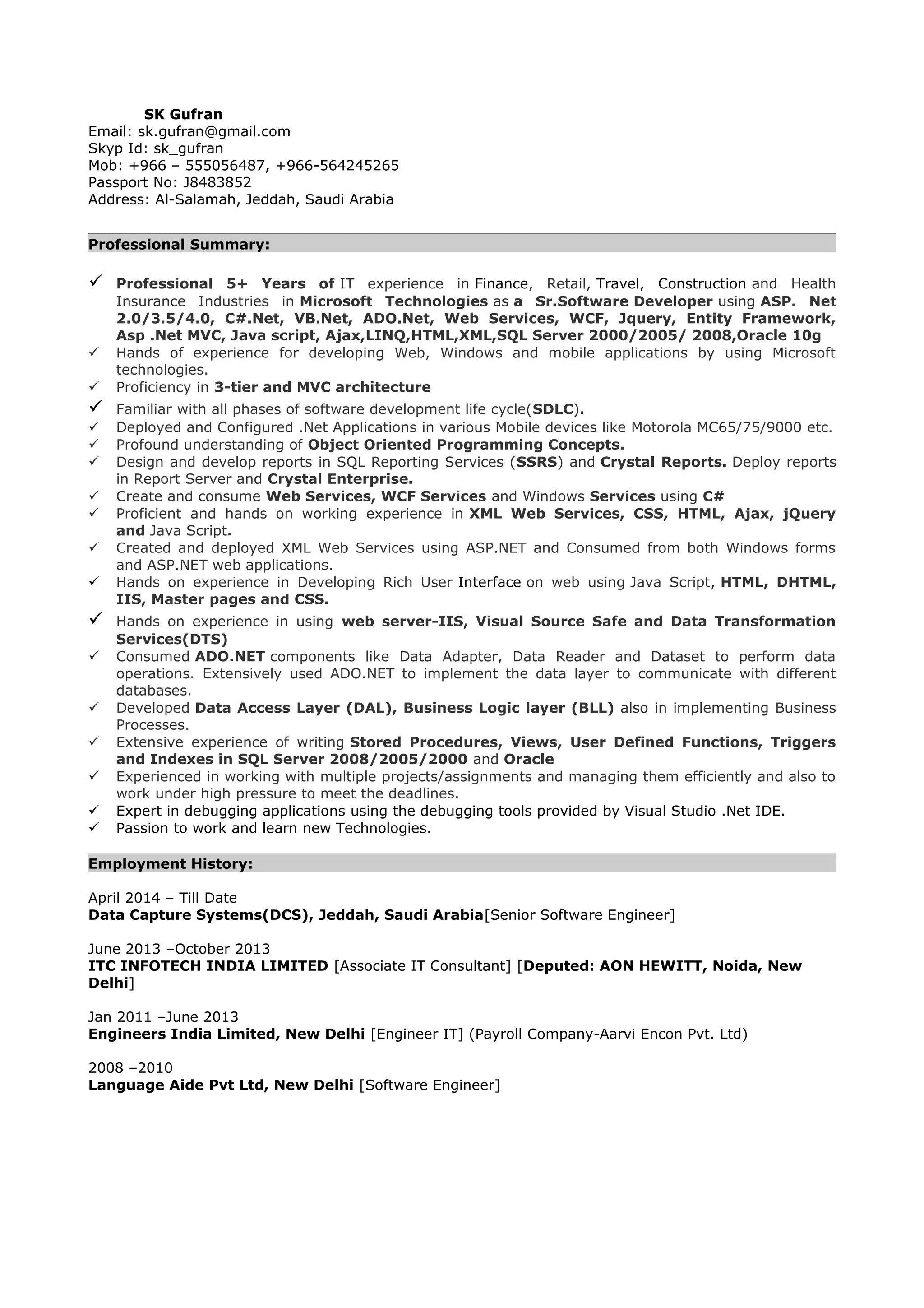 GUFRAN_CV(.NET DEVELOPER) | DOC | Databases | Computer Software and Applications