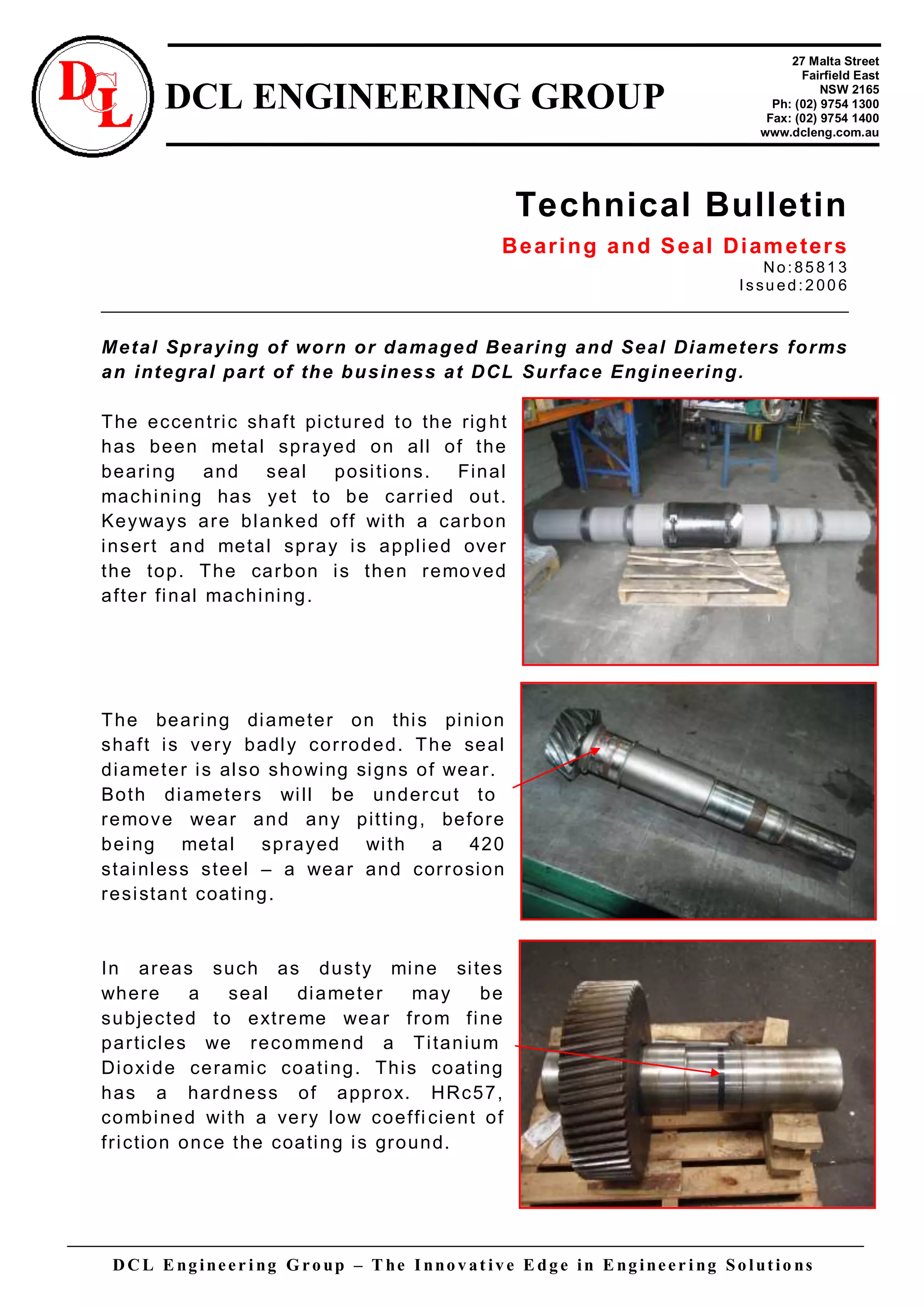 Tech Bulletin DCLEG - 85813 Bearing and Seal Diameters | PDF
