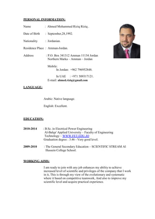 Ahmed Mohammed Riziq- Electrical Power Engineer CV | PDF