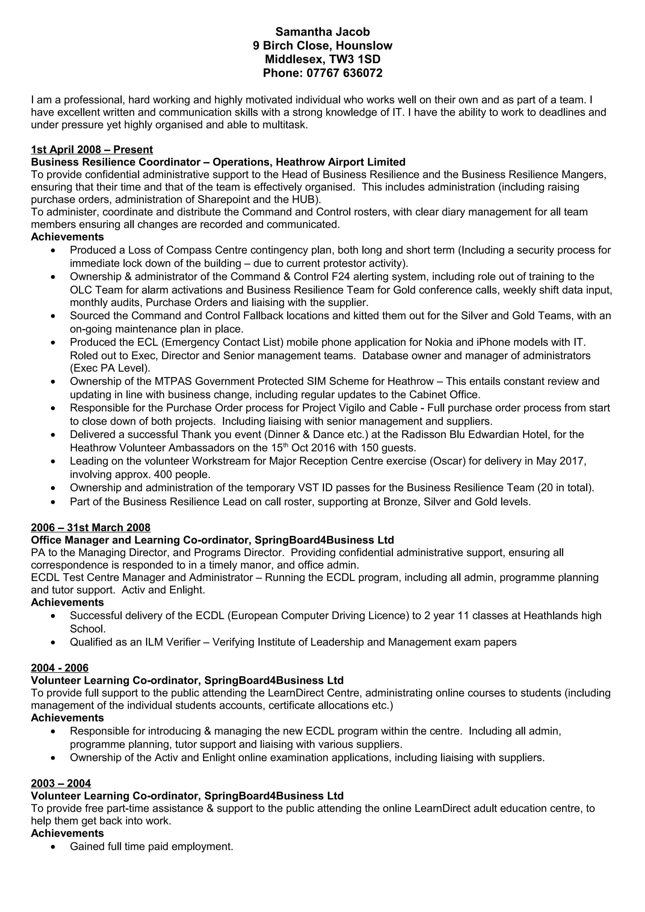 Samantha Jacob CV Jan 2017 | PDF