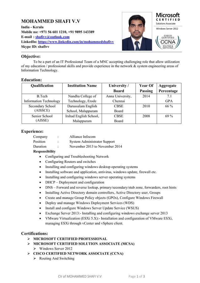 CV_MOHAMMED_SHAFI V.V junior1 | PDF