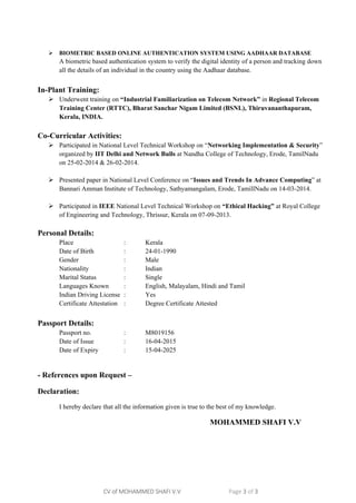 CV_MOHAMMED_SHAFI V.V junior1 | PDF