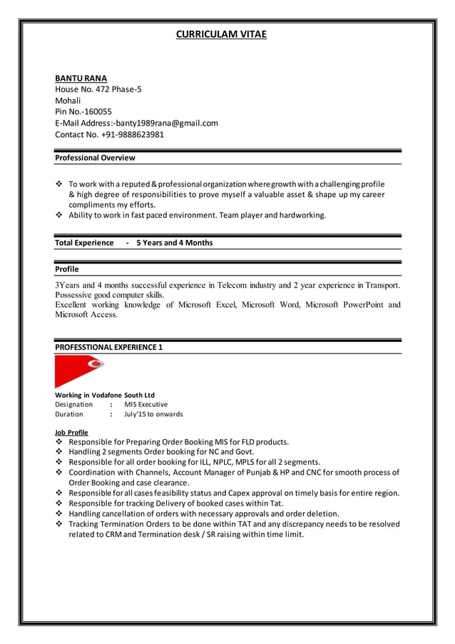 CV Exp. 5 Year 4 Months | DOCX | Business | Business and Finance