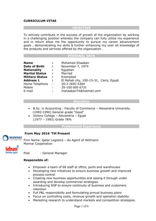CV-Mohamed Shaaban | DOC | Logistics and Transportation Industry | Industries