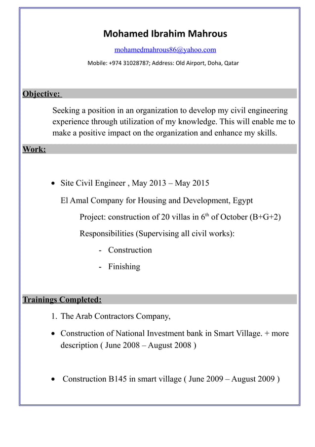 Mohamed.Mahrous_CV | DOC | Civil Engineering Industry | Industries