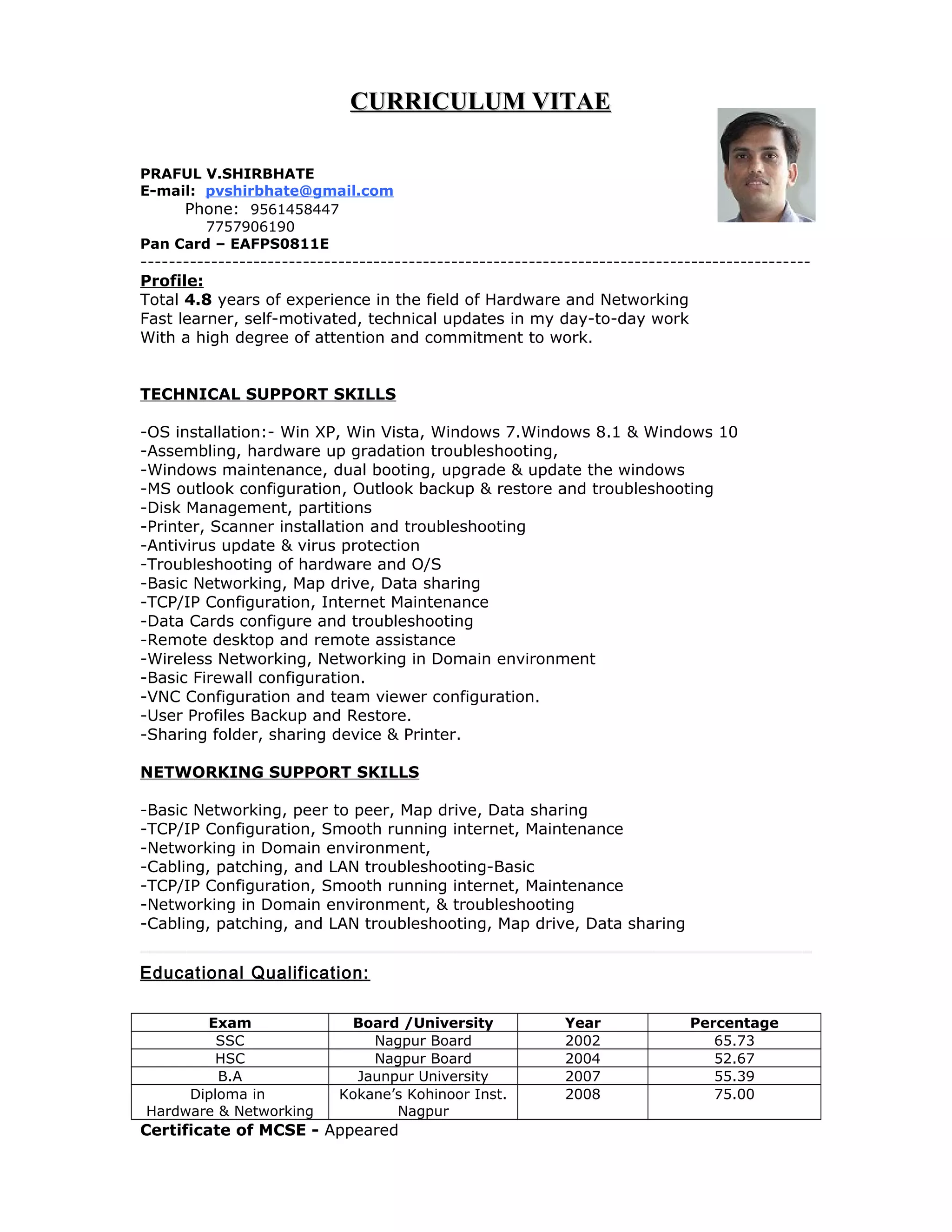 CV_1 | DOC | IT and Internet Support | Internet