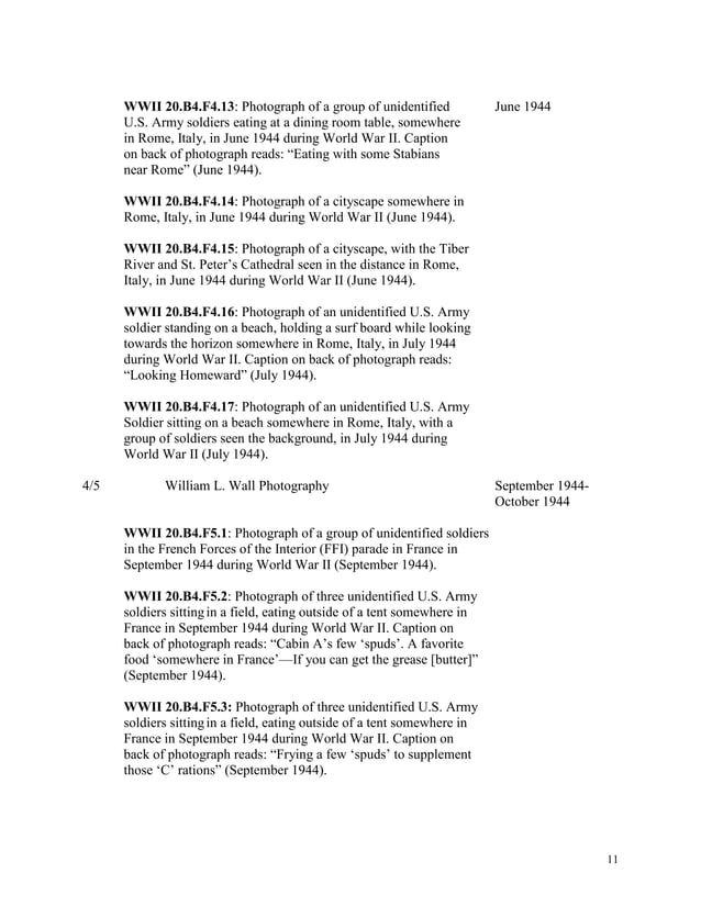 WWII 20 Wall Family Papers_Finding Aid | PDF