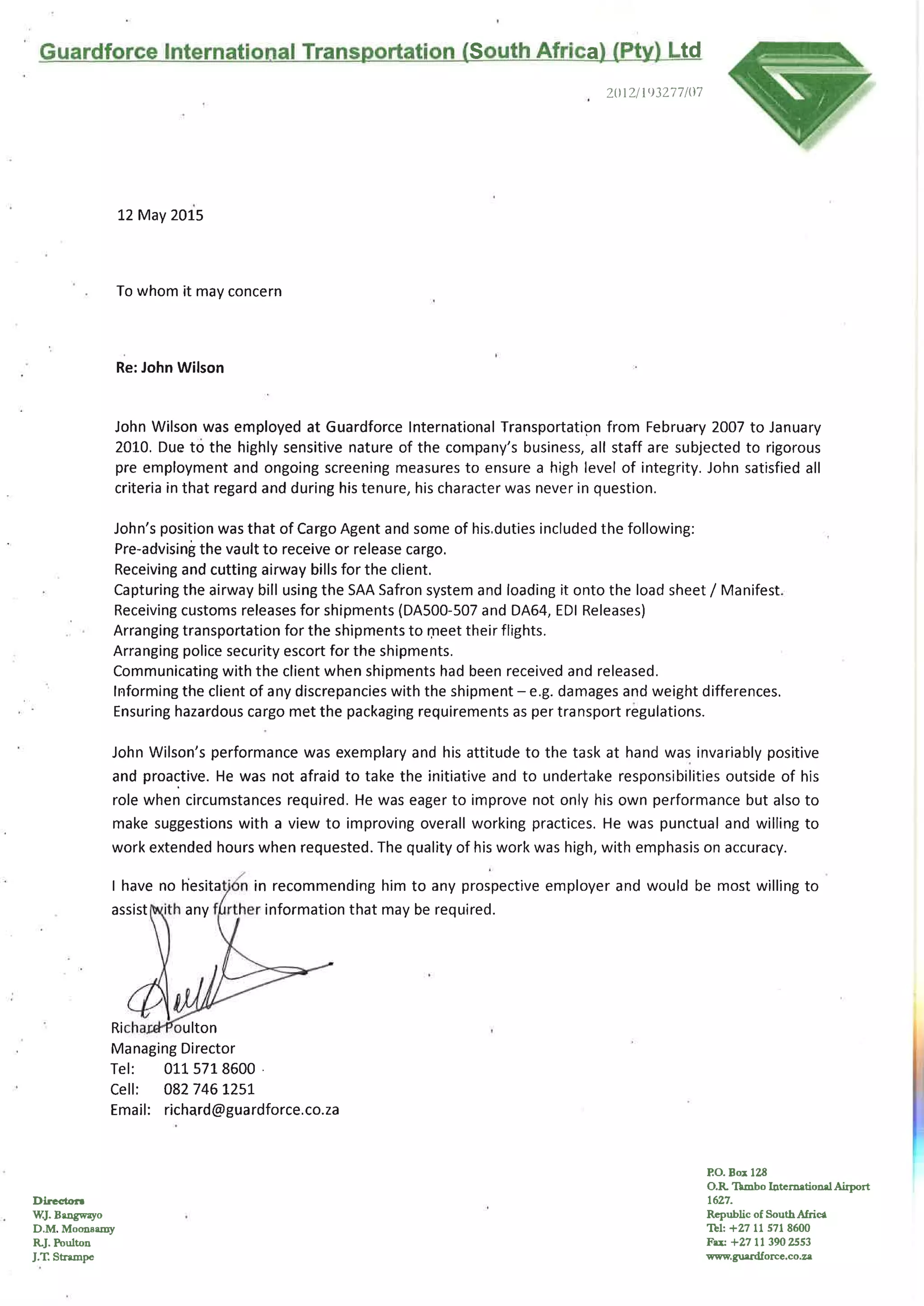 LETTER OF REFERENCE GUARDFORCE (3) | PDF