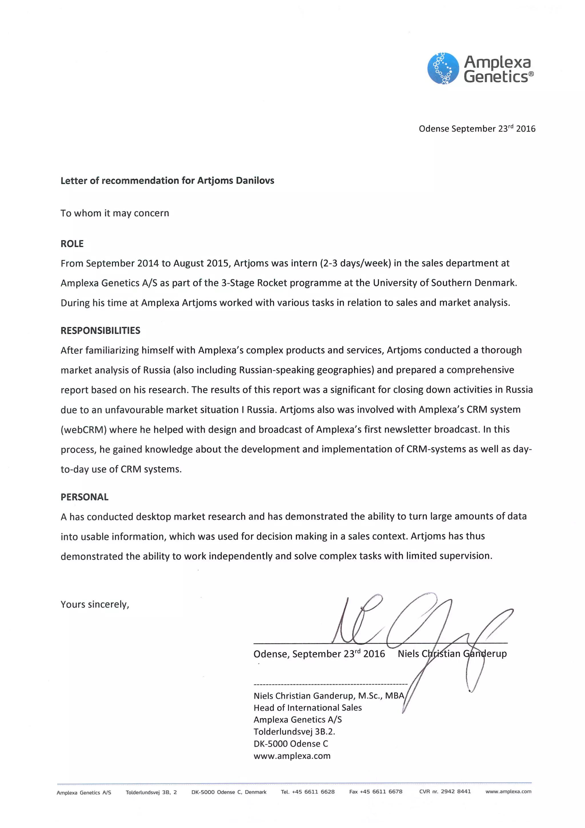 Amplexa letter of reference | PDF