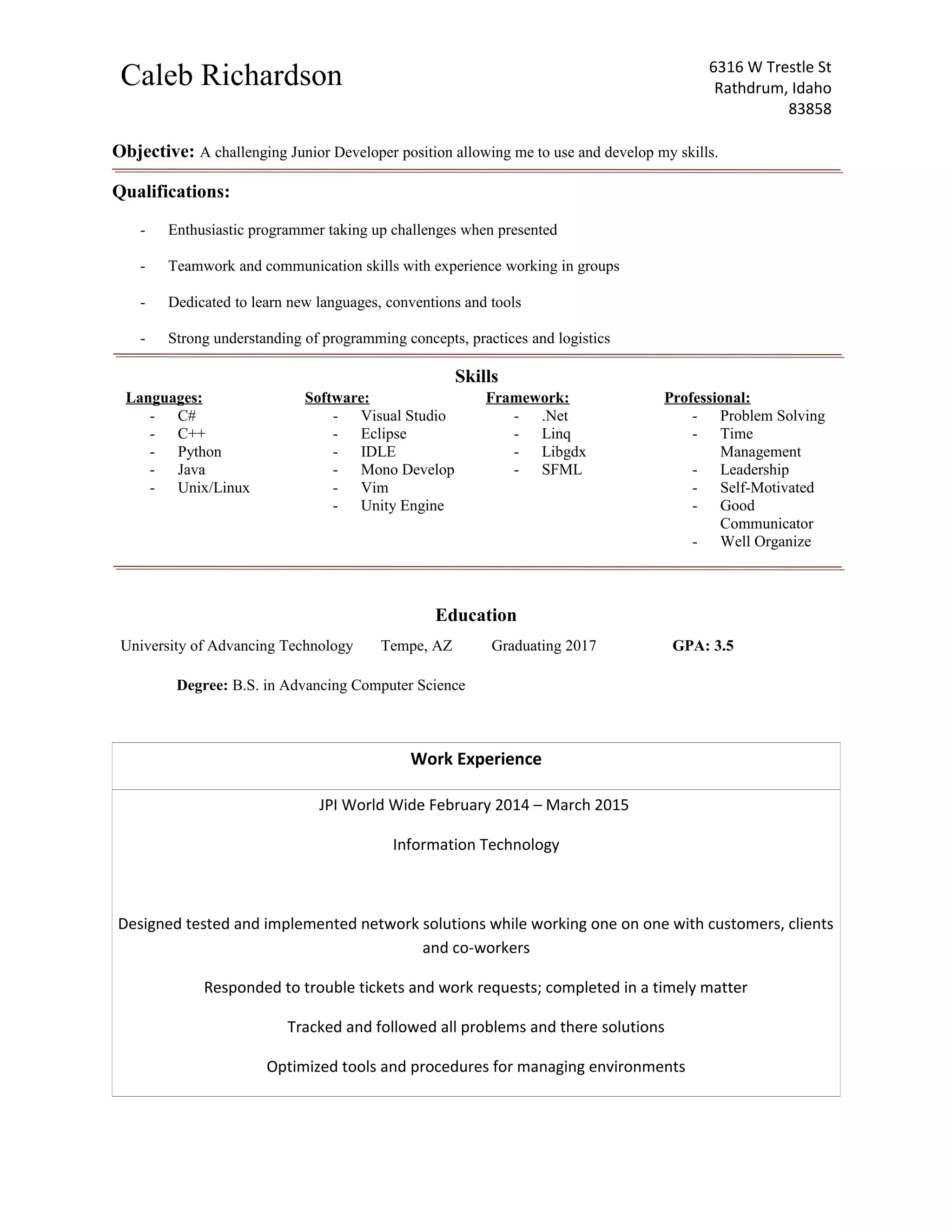 Caleb Richardson Resume | PDF