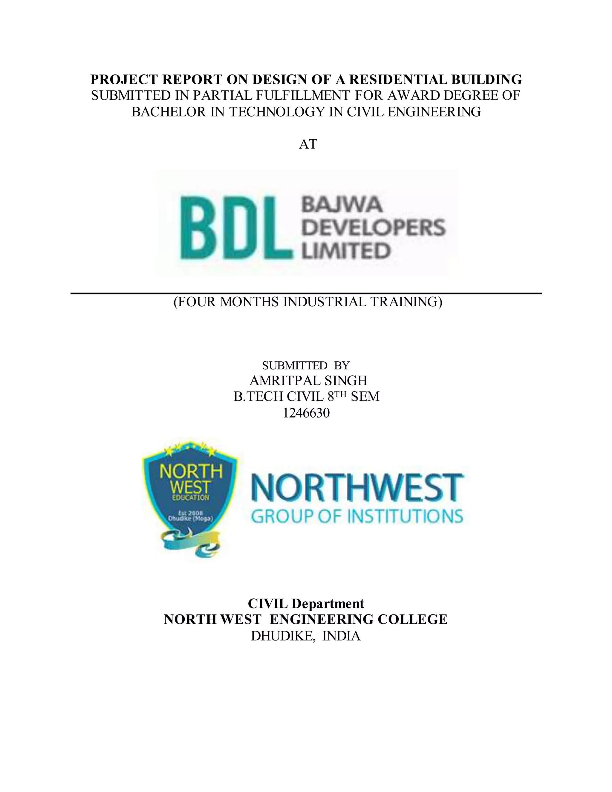 PROJECT REPORT ON DESIGN OF A RESIDENTIAL BUILDING | DOCX