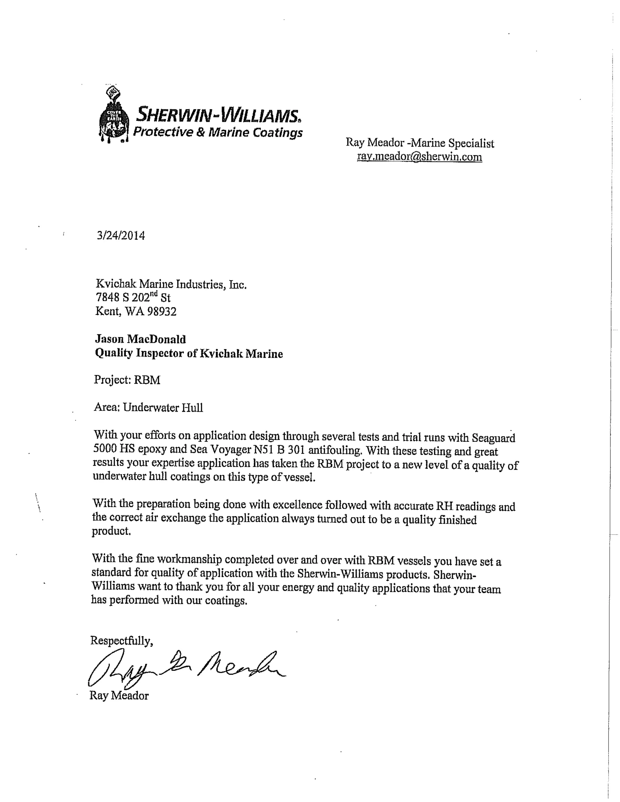 Sherwin Williams Letter | PDF