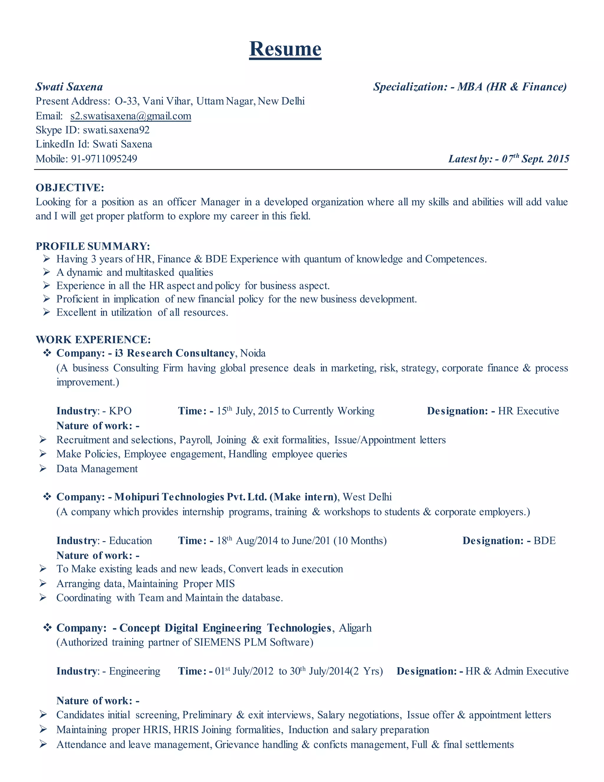 Swati Saxena_Updated Resume_070915 | PDF