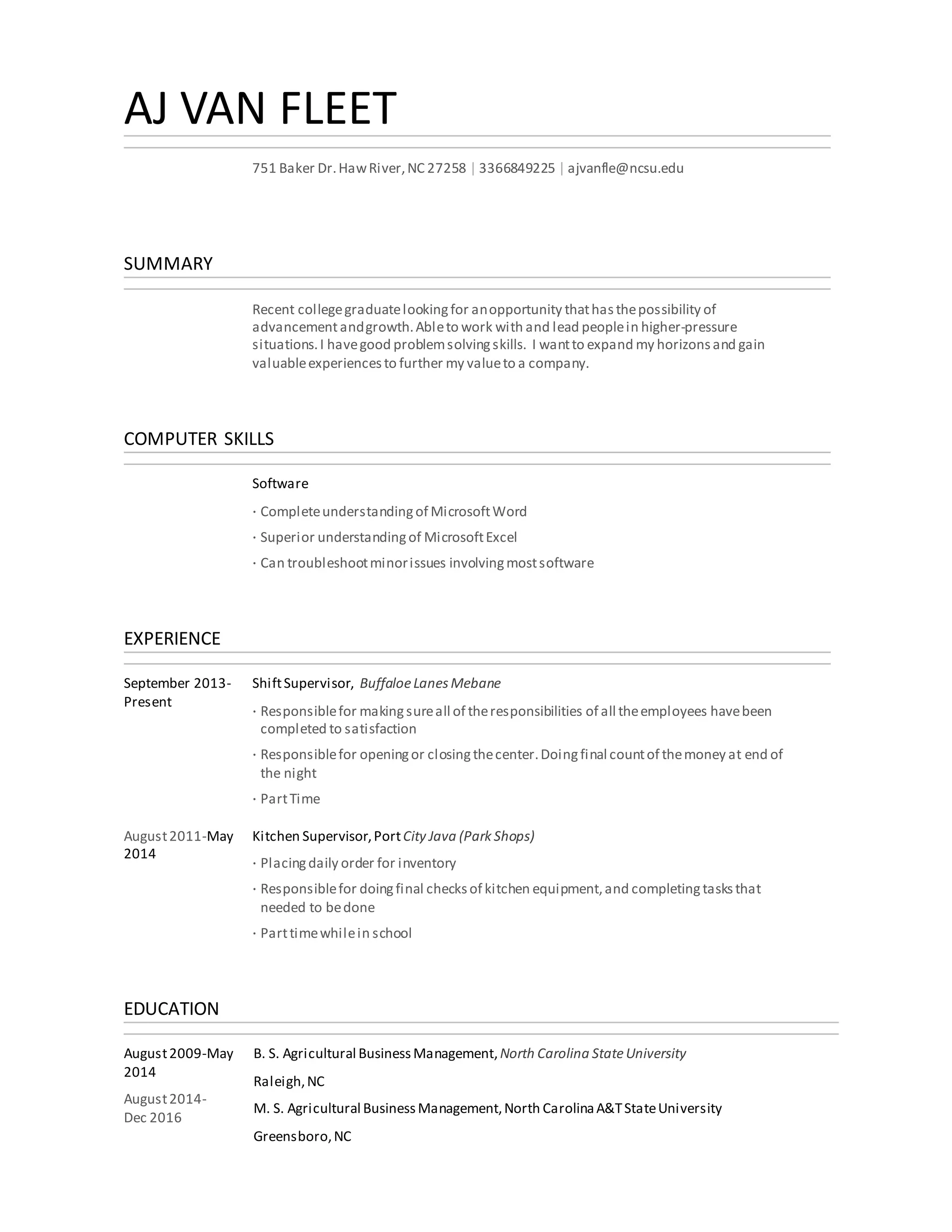 AJ Van Fleet Resume | DOCX