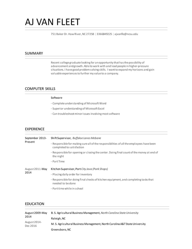 AJ Van Fleet Resume | DOCX