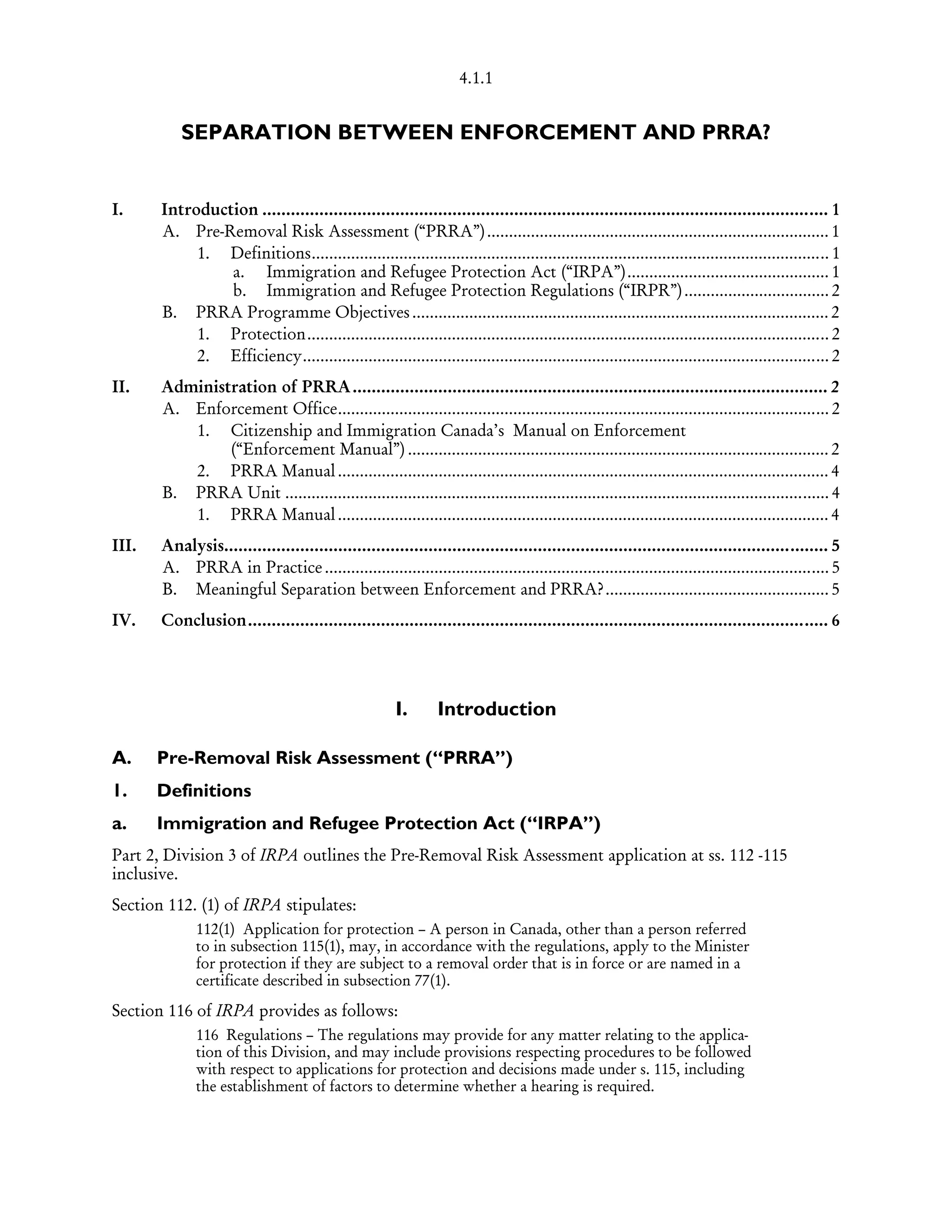 Immigration and Refugee Protection Act - Separation Between Enforcement ...