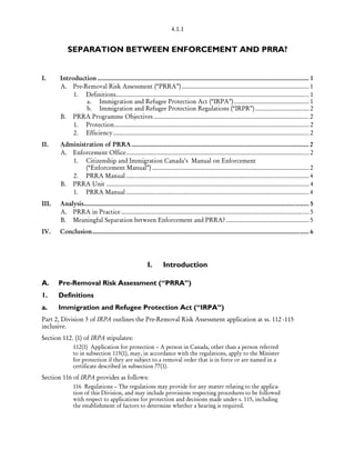 Immigration and Refugee Protection Act - Separation Between Enforcement ...