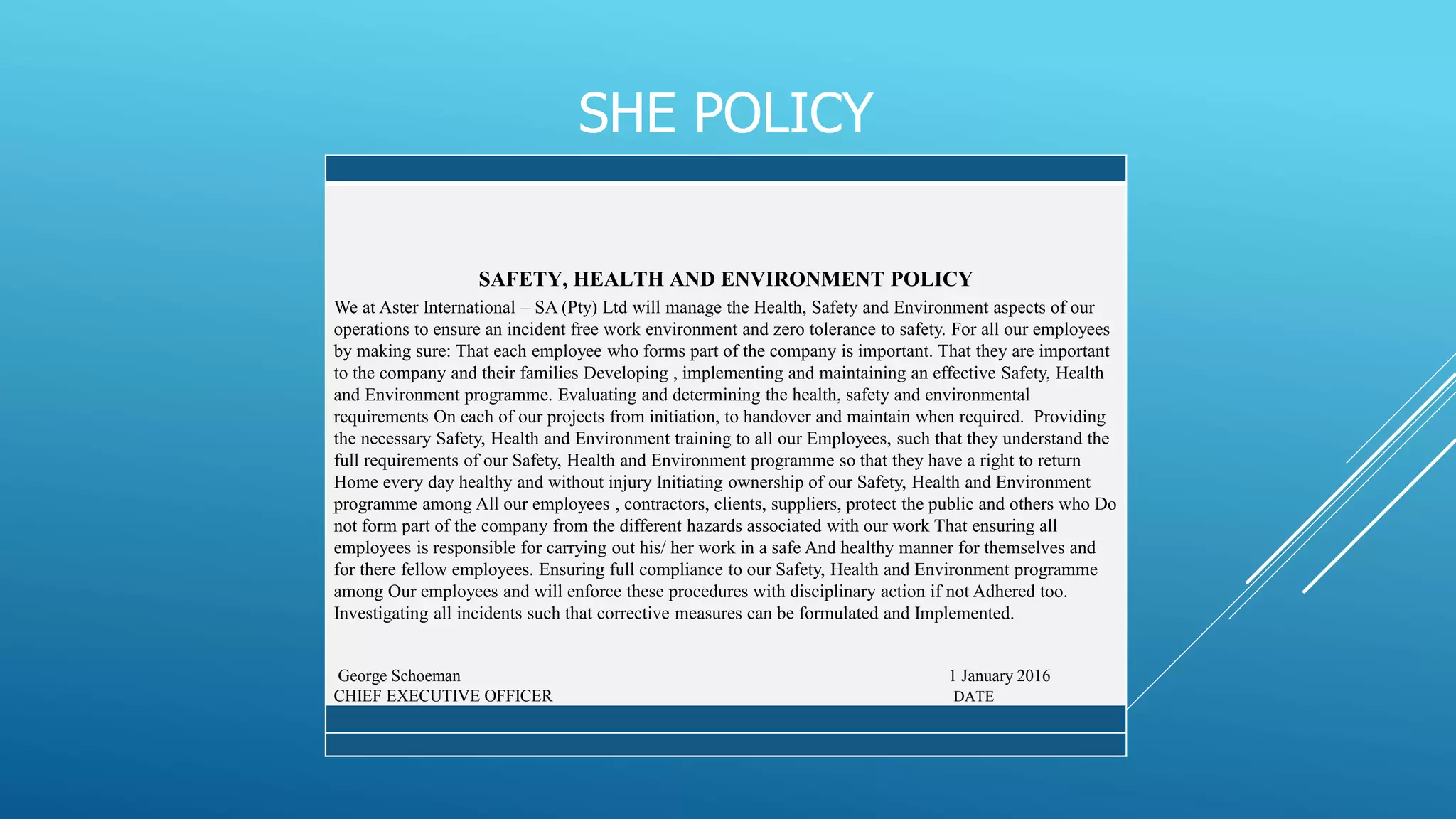 Visitors SHE Induction Presentation 2016 | PPTX | Business | Business ...