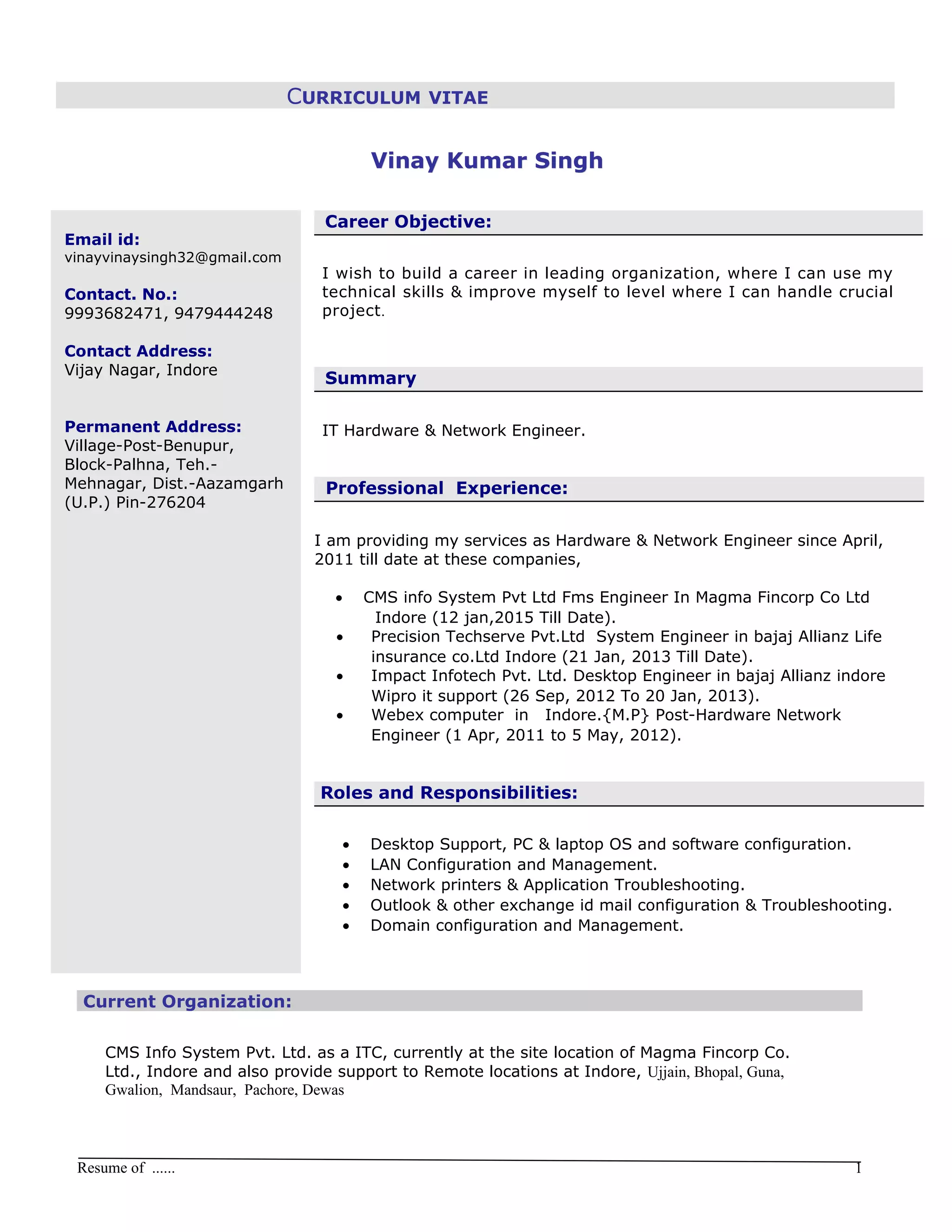 VINAY CV | PDF