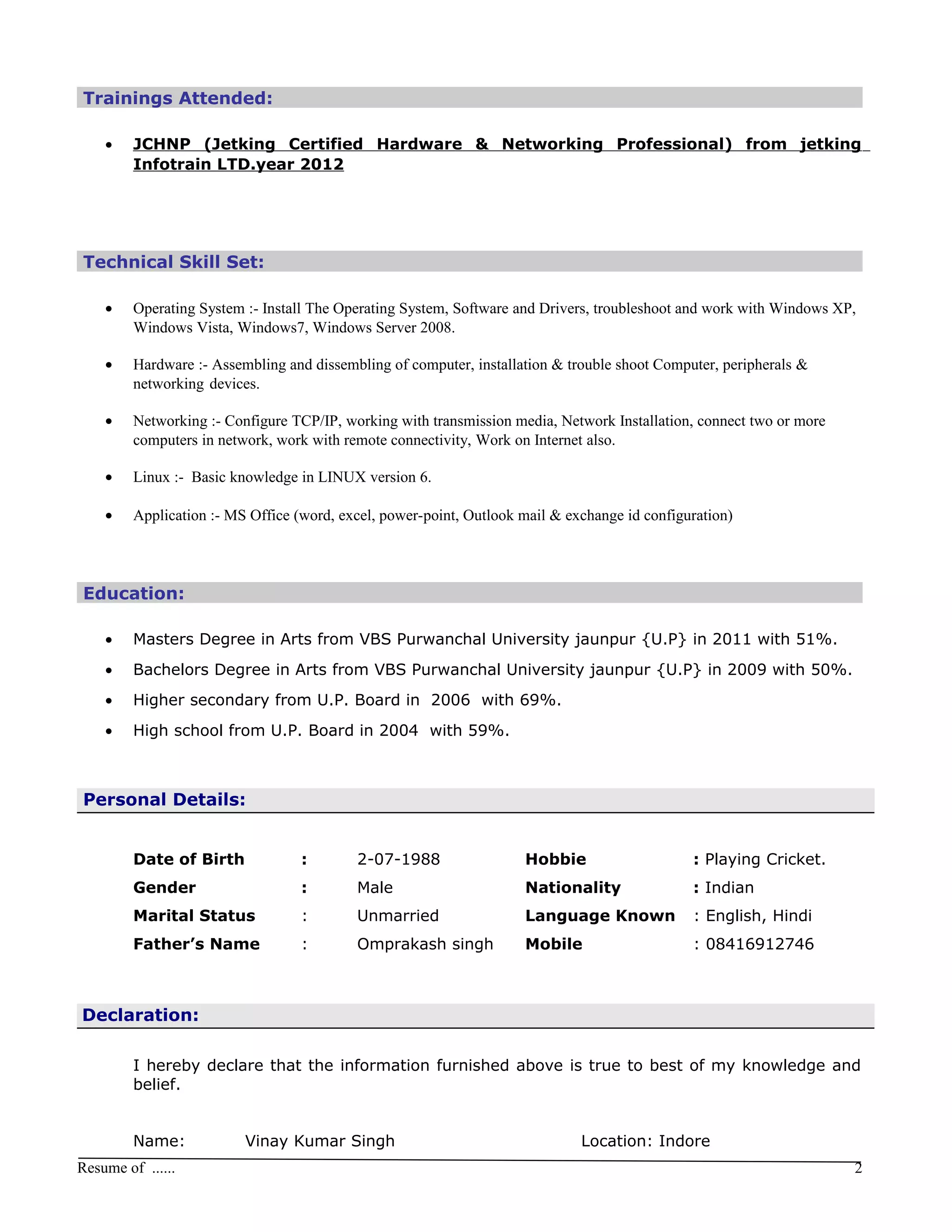 VINAY CV | PDF