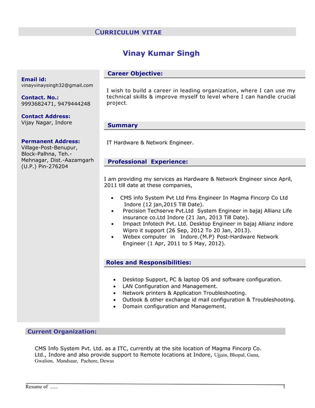 VINAY CV | PDF