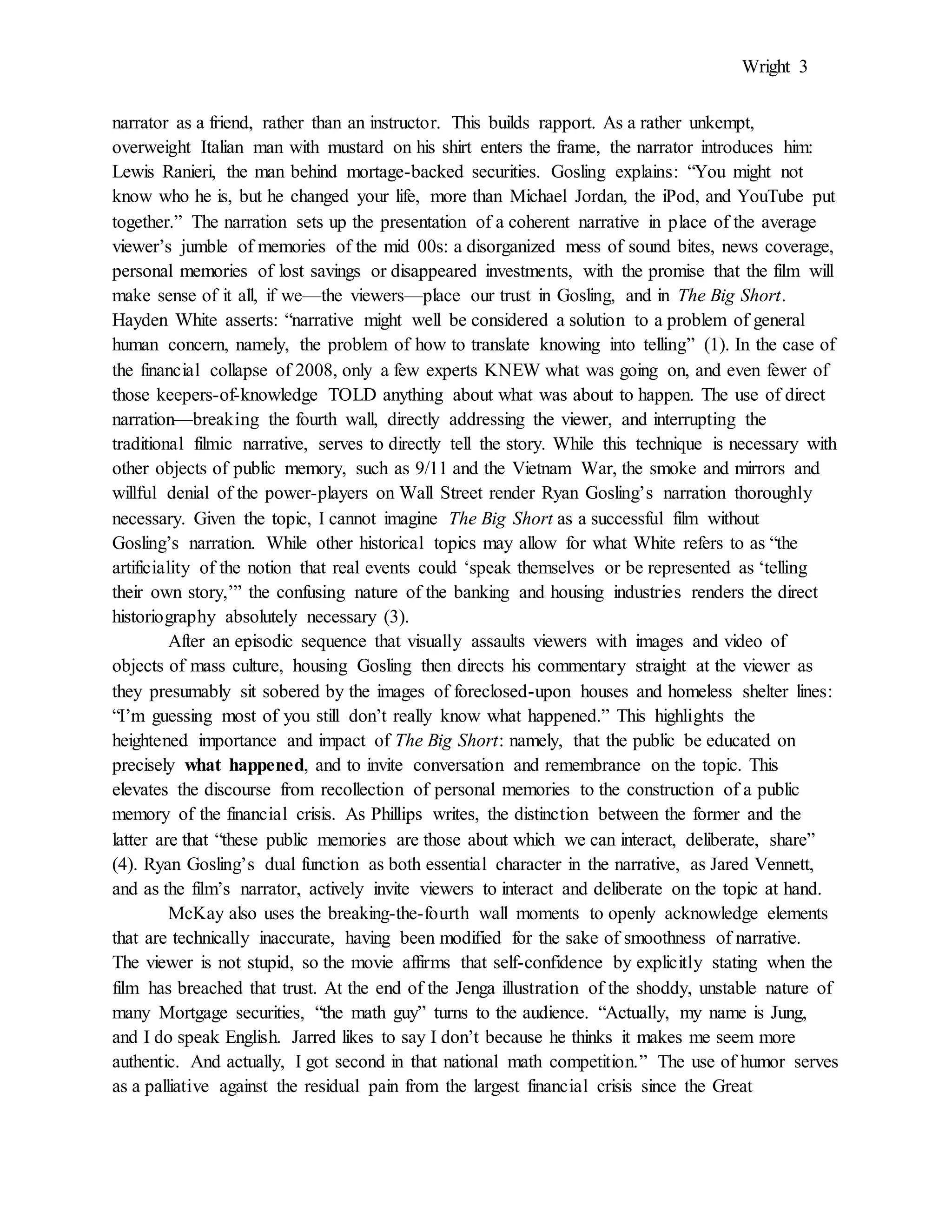 SWright - I Lived It - Big Short paper sample | DOCX