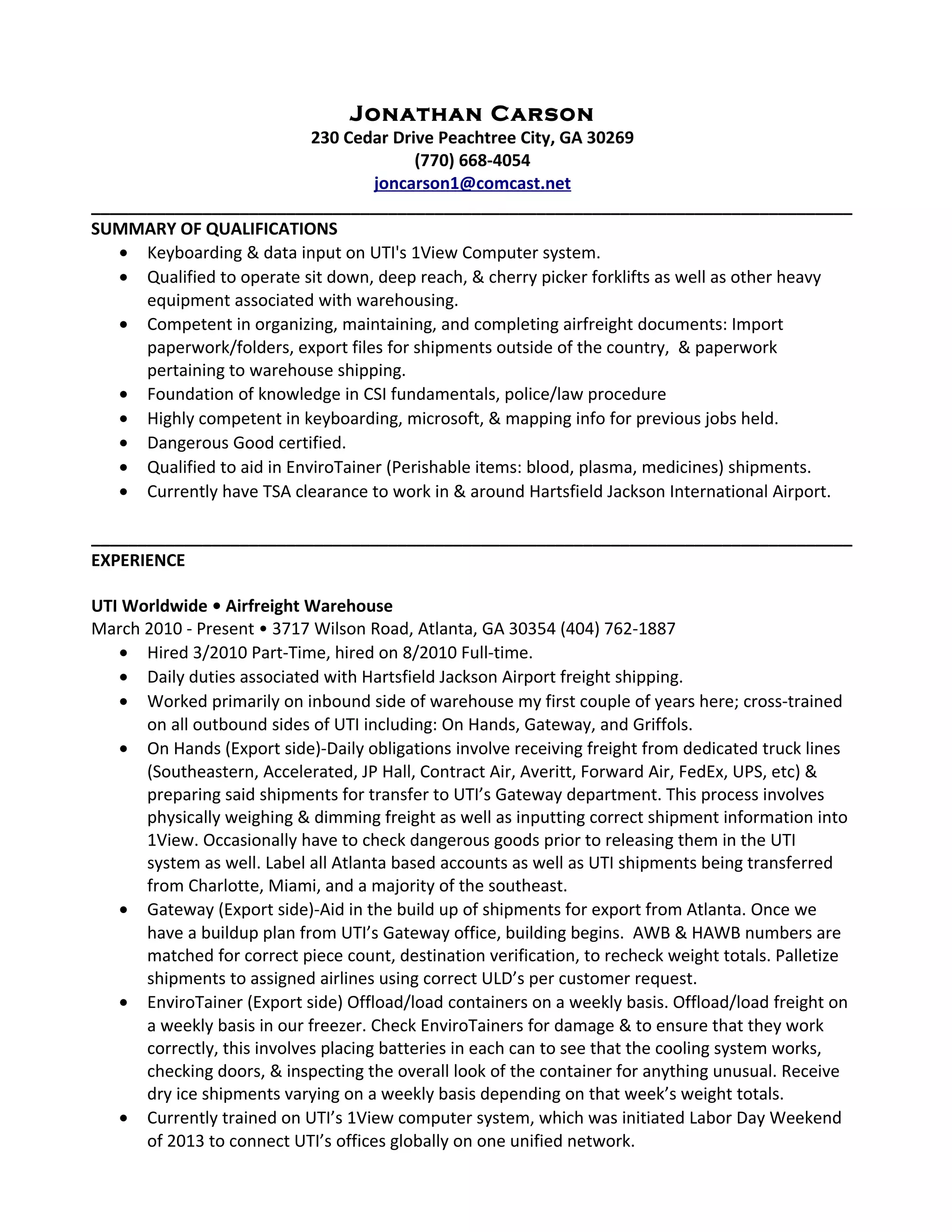 Jonathan Carson resume 2014 | DOC
