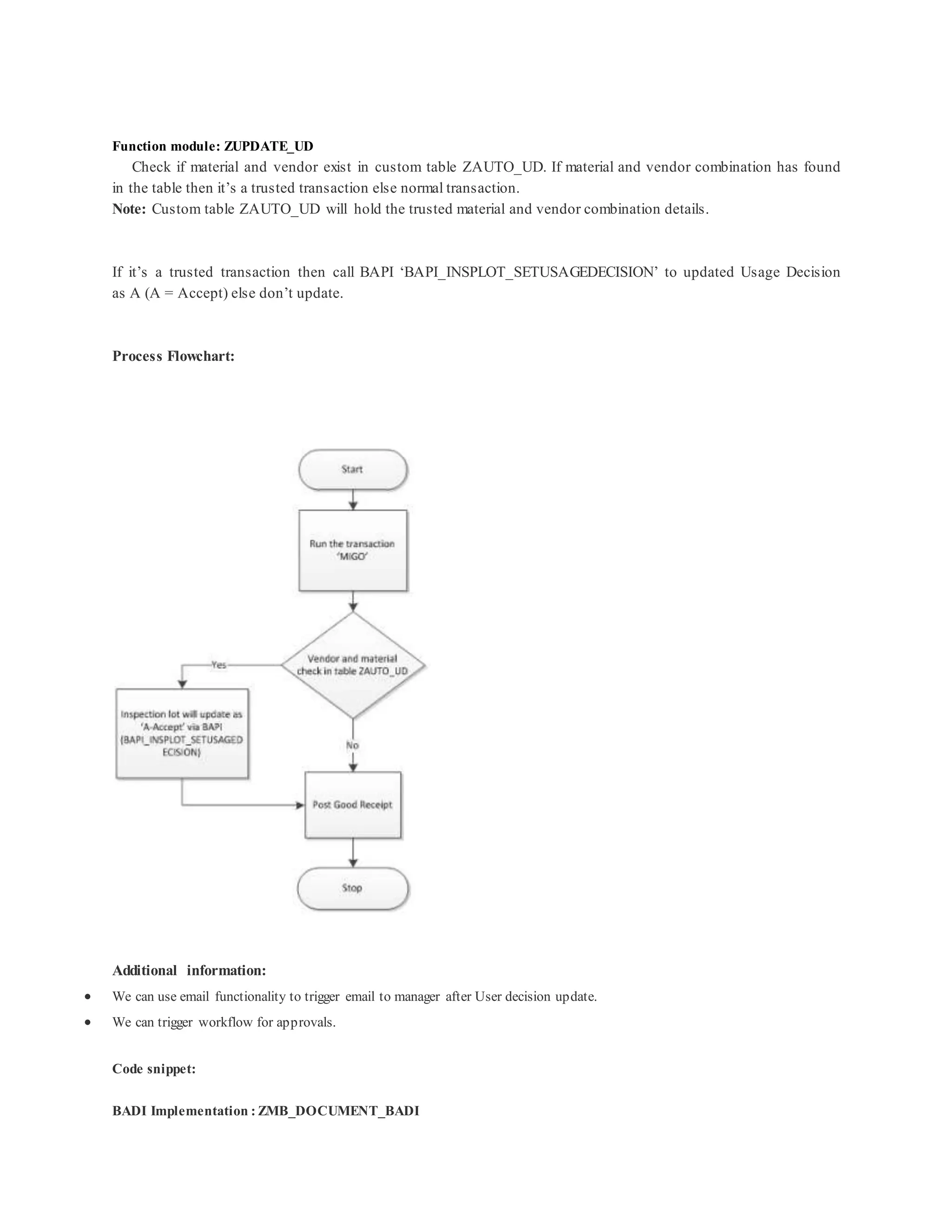 Auto inspection lot creation and Auto Usage decision for required parts | DOCX