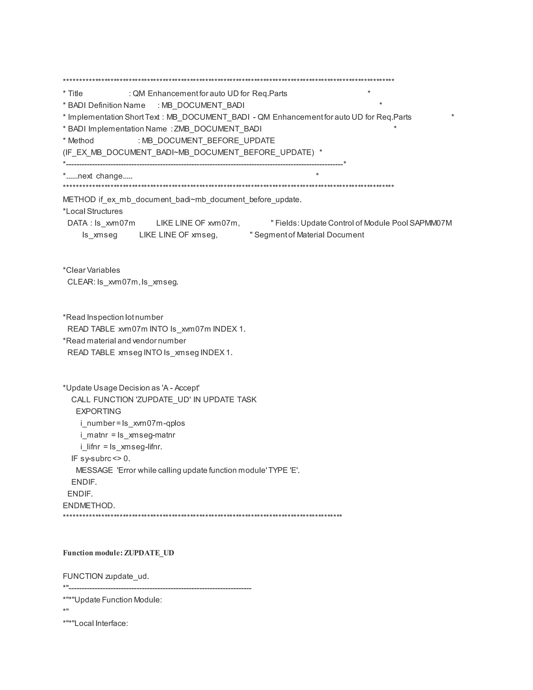 Auto inspection lot creation and Auto Usage decision for required parts ...