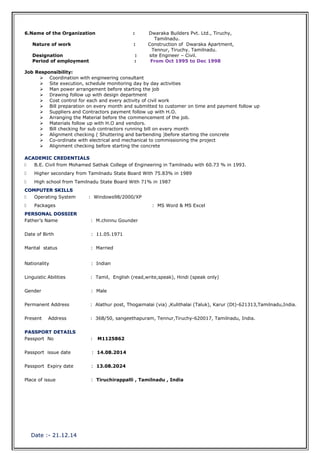 jeyakumar resume civil | PDF