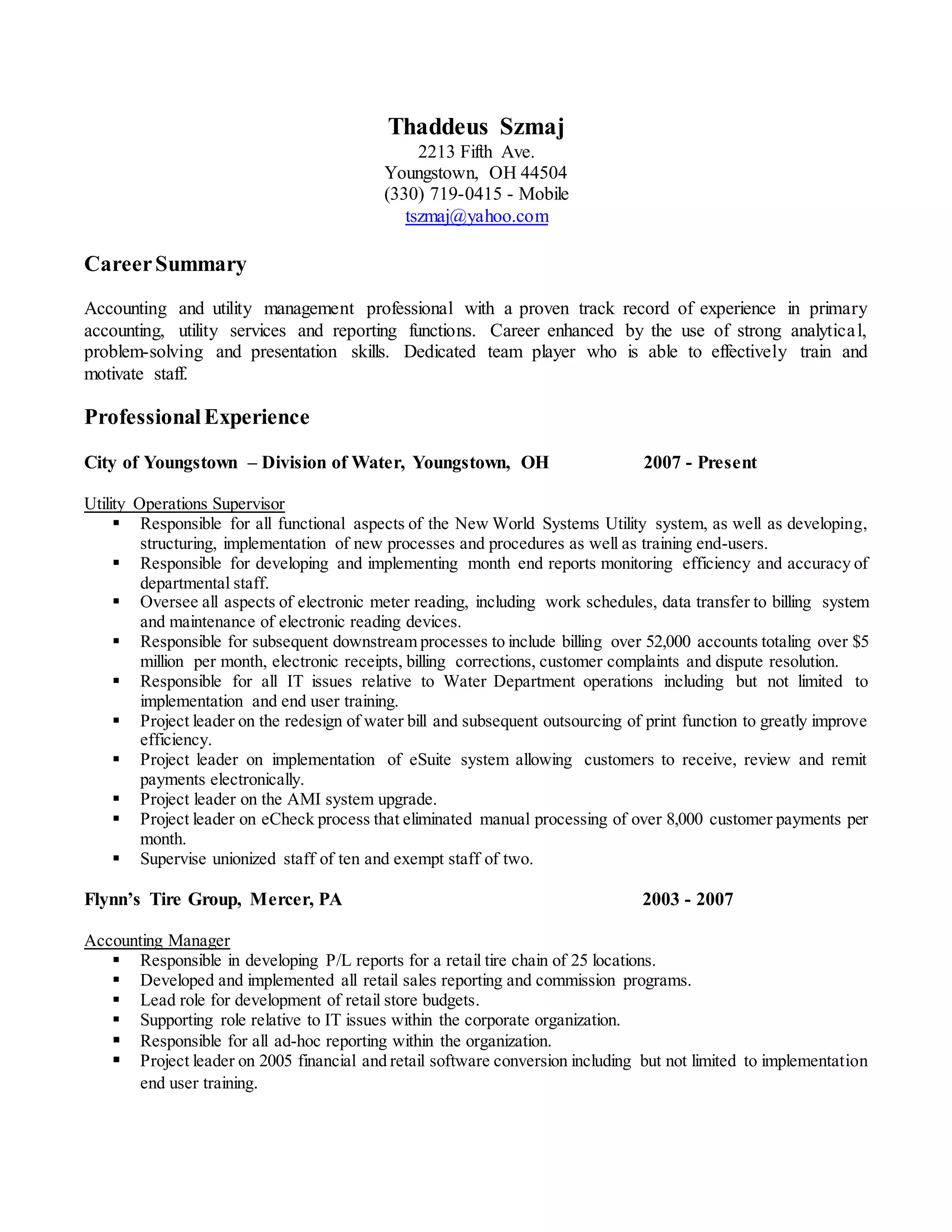Ted Szmaj Resume | DOCX
