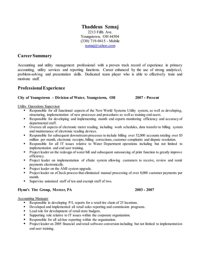 Ted Szmaj Resume | DOCX | Business Utilities | Business