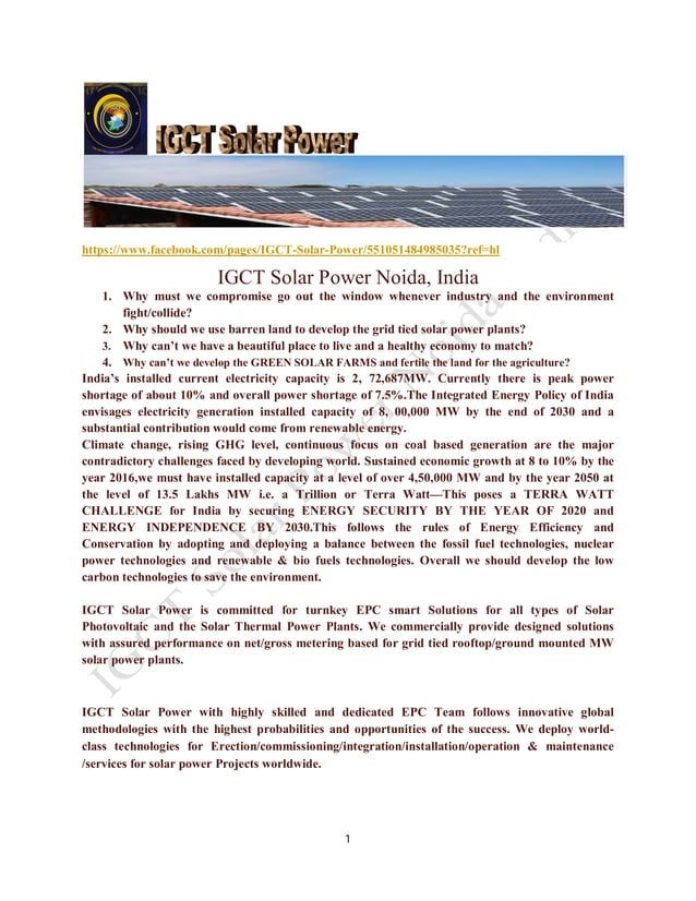 IGCT Solar Power Noida | PDF