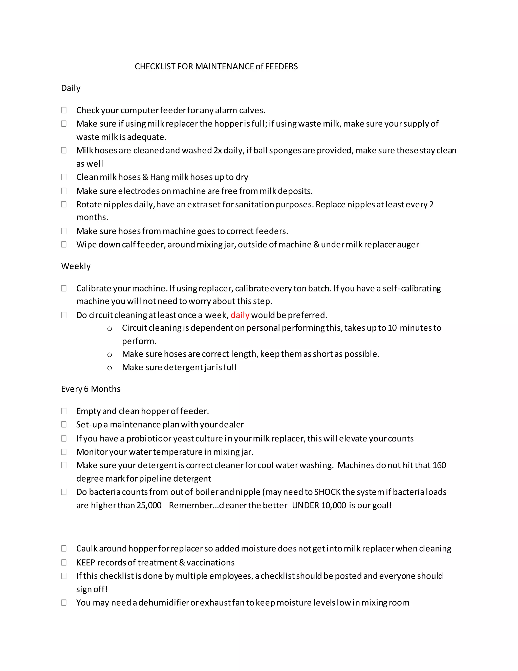 CHECKLIST FOR MAINTENCE OF FEEDERS | DOCX