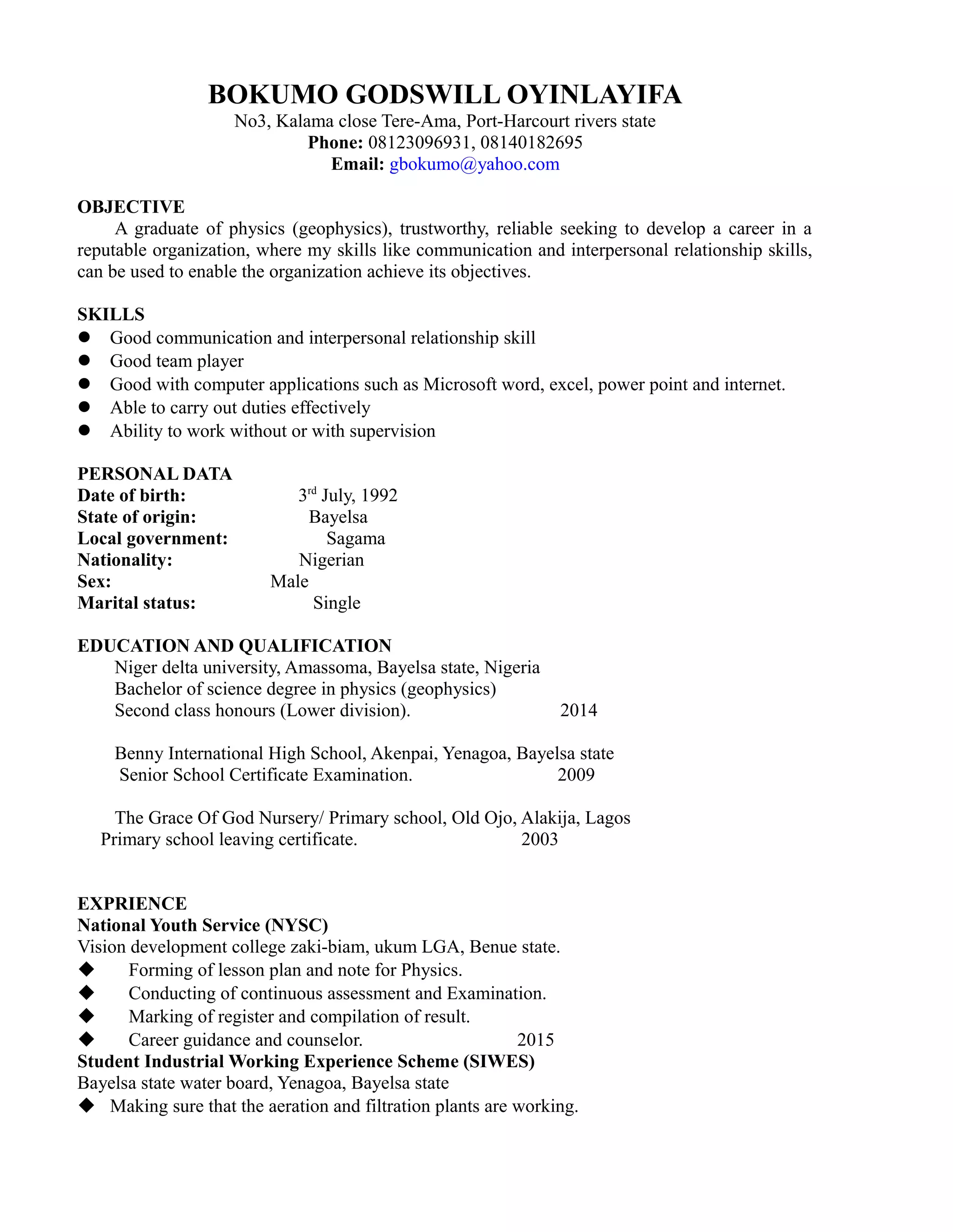 godswill cv update | DOC