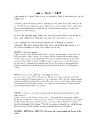 Pre-Contact Africa Lesson Plan | DOCX | Africa Travel | Travel Locations