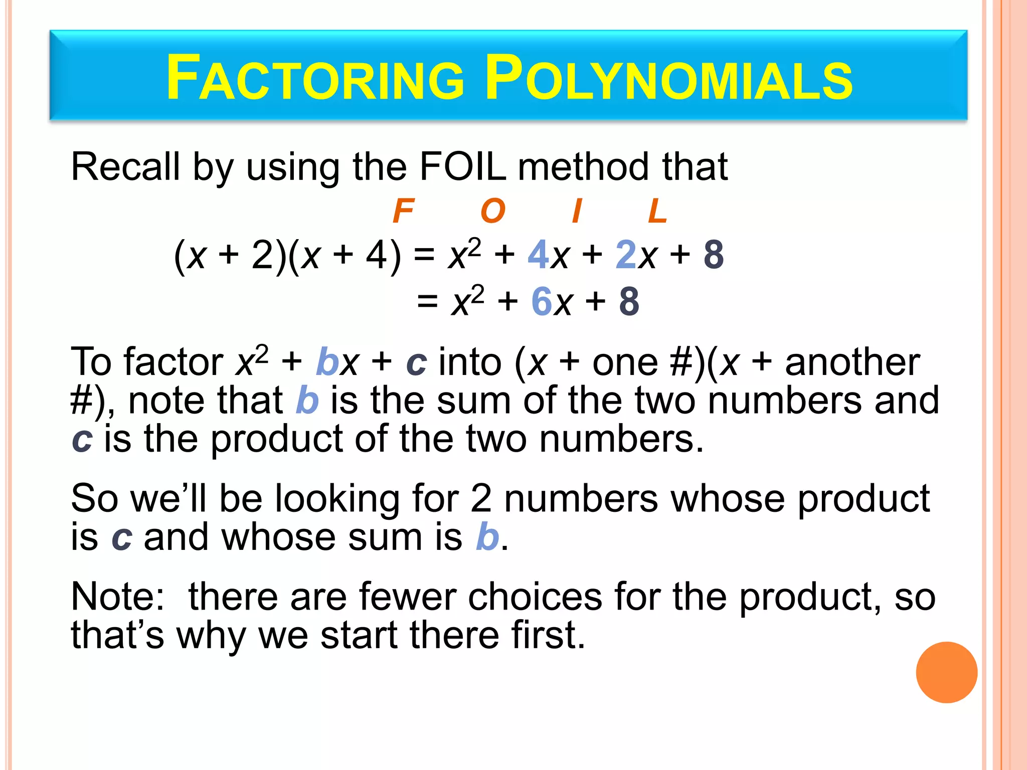 Factoring Polynomials | PPTX
