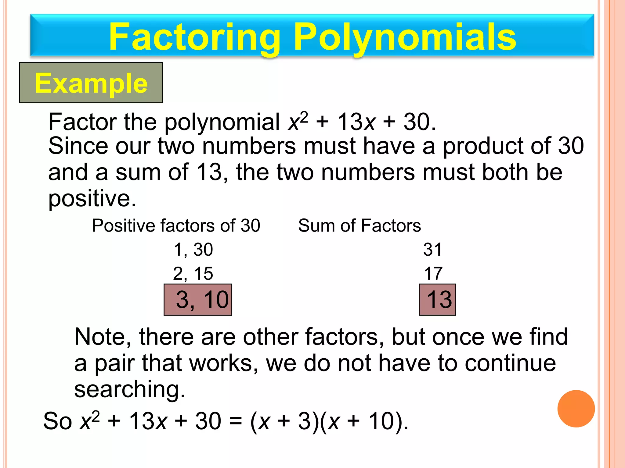Factoring Polynomials | PPTX