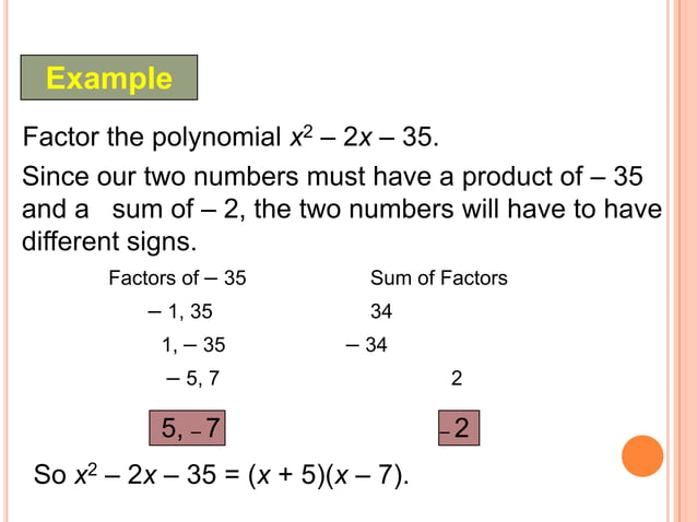 Factoring Polynomials | PPTX