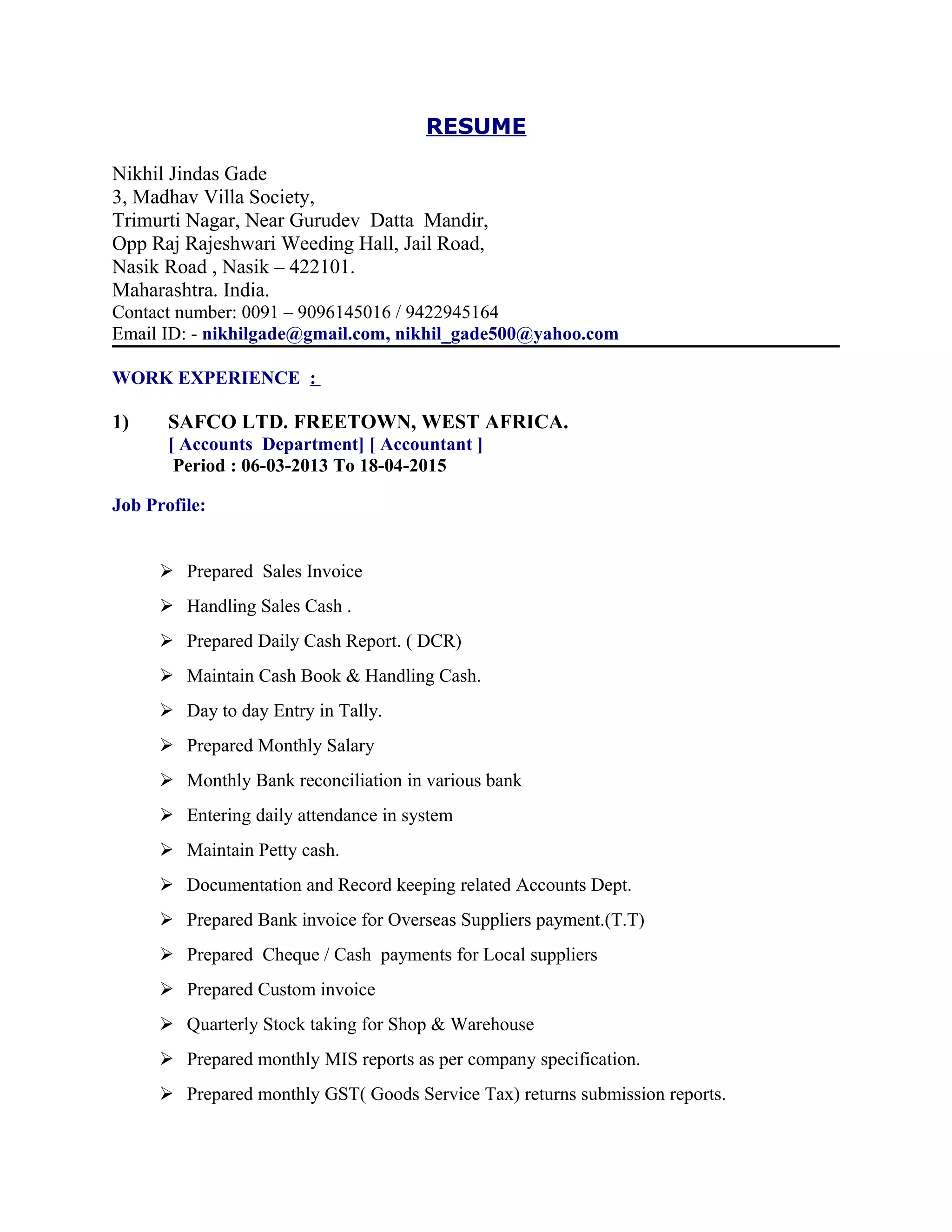 Nikhil New RESUME - Accounts | DOC