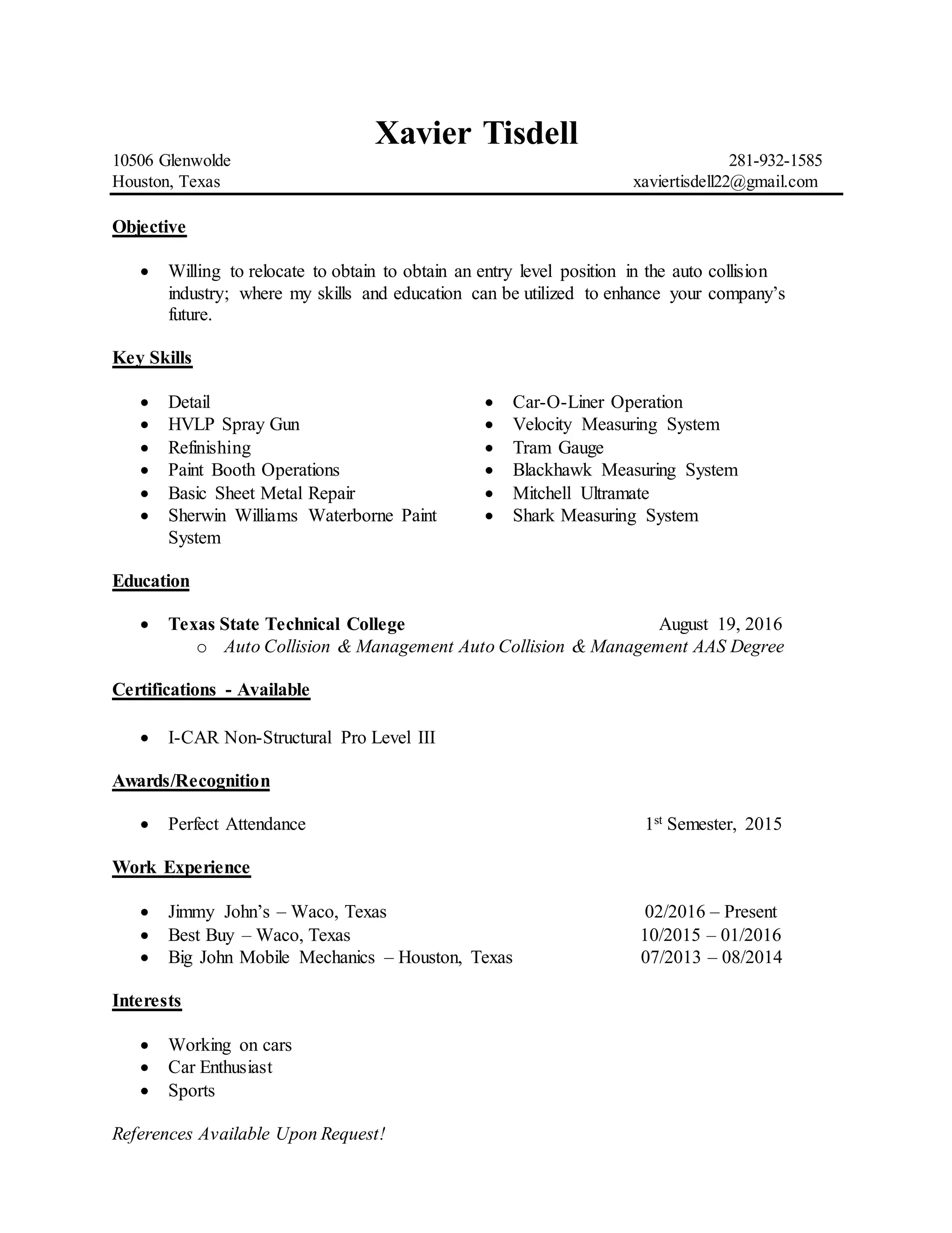 Xavier Tisdell Resume | DOCX