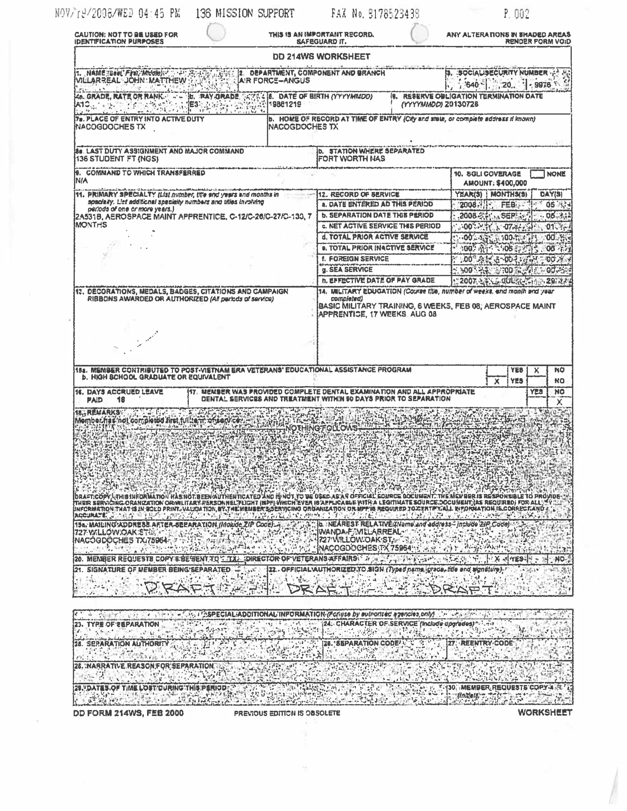 DD214 for John Villarreal May 16 (1) | PDF