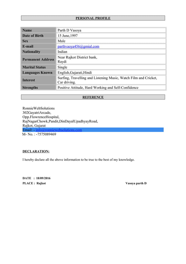 Parth_cv | DOC | Web Design and HTML | Internet