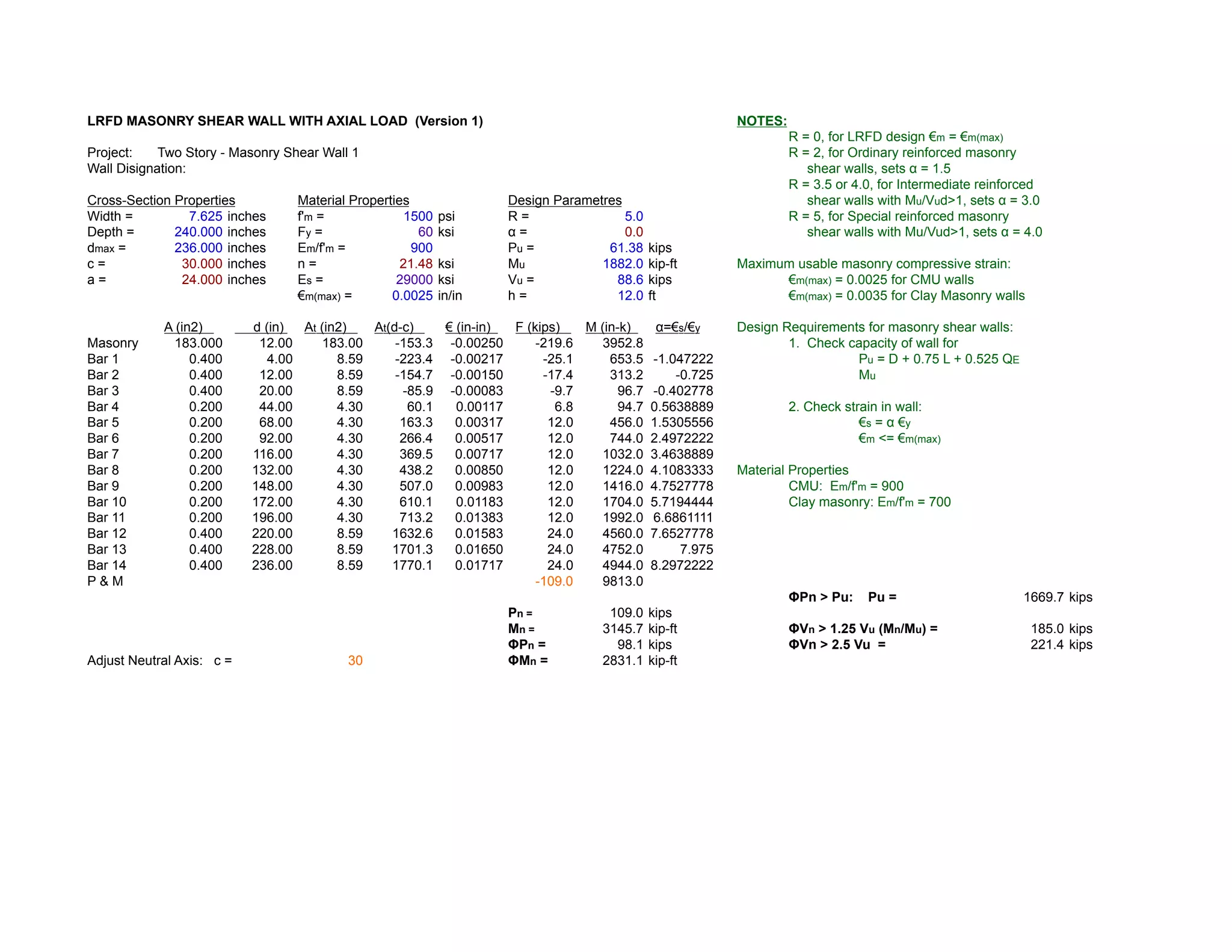 MasonryShearWall Design-1 Sheet1 | PDF