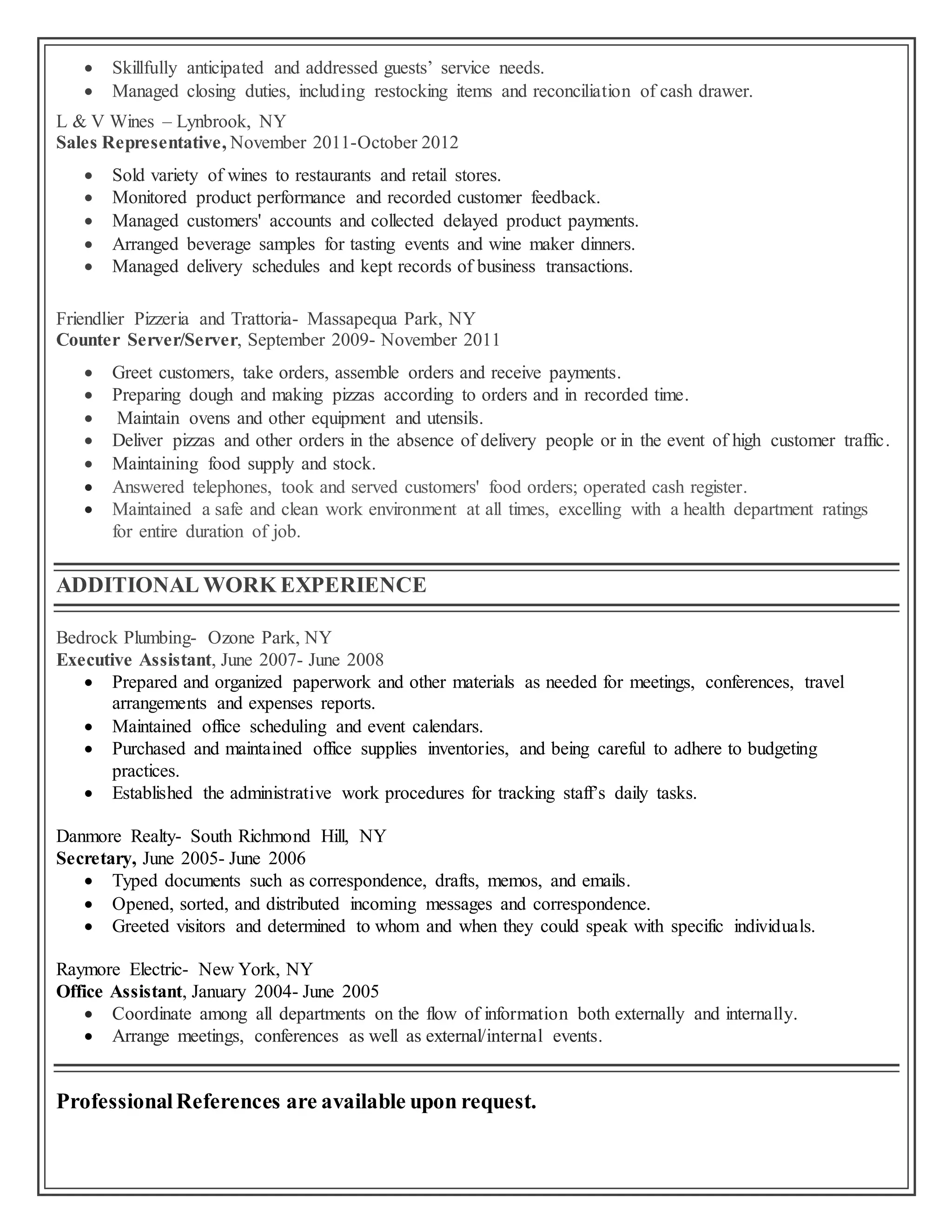 anthony resume | DOCX | Dining Out | Food & Drink
